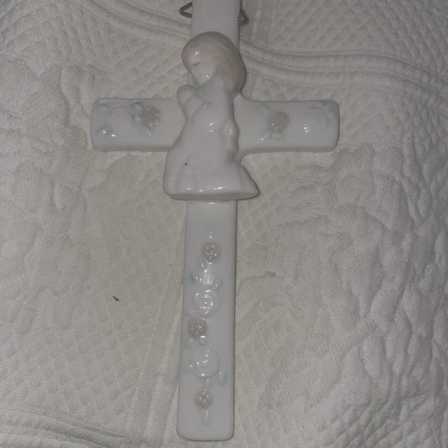 VINTAGE RUSS FIRST Holy Communion Porcelain Cross, Girl Kneeling in ...