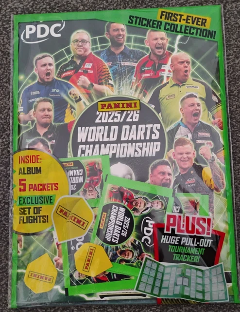 1ST EVER PANINI 2026 PDC Darts World Championship Sticker Album + 5 ...