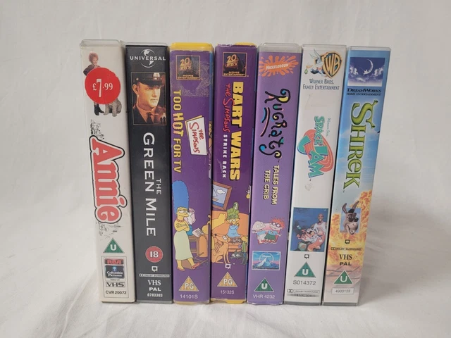 COLLECTION OF 7 x VHS Tapes Shrek Space Jam Rugrats Simpsons Annie ...