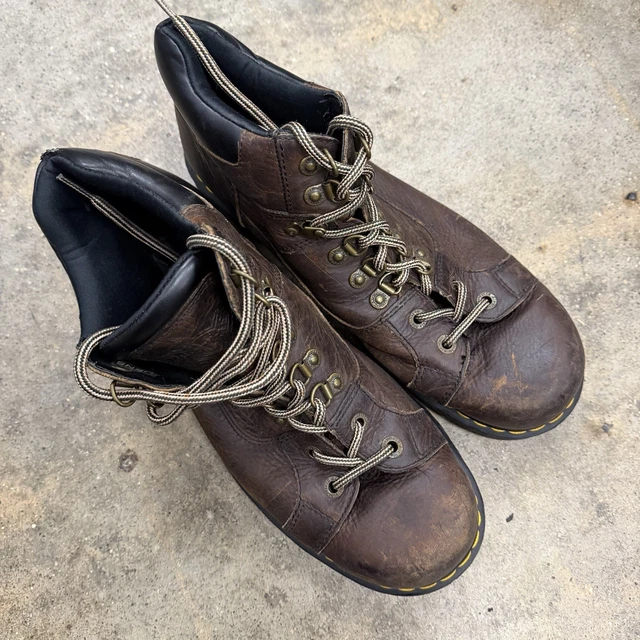 DR. MARTENS 11302 Brown Leather Work Boots Mens Size 13 M Hiking Lace ...