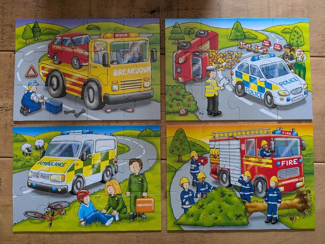 4 ELC 12 Piece Rescue Vehicle Jigsaws-Fire Engine, Police, Ambulance ...