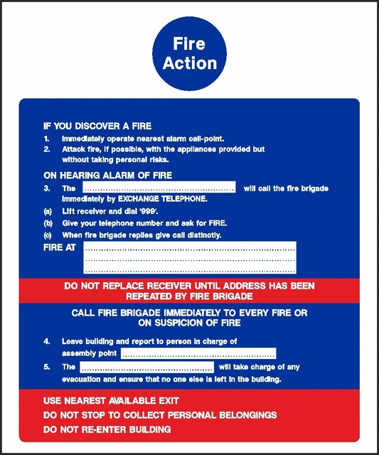FIRE ACTION SIGNS Stickers Caution Warning Danger Hazard Alert ...