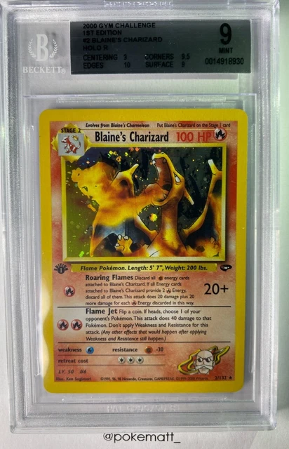 BGS 9 BLAINE'S Charizard 1st Edition Holo Gym Challenge #2 Pokemon 9/9.5/10/9 $1,800.00 ...