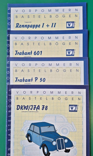 VORPOMMERN BASTELBÖGEN 306044 1:24 Bogenset 4 Modellen Traban DKW OVP ...