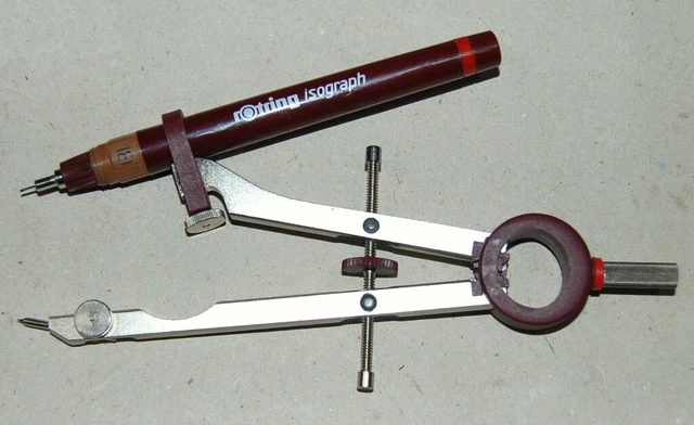 ROTRING CENTRO ZIRKEL R530 137 + Isograph Tuschefüller Zeichenkegel 0 ...