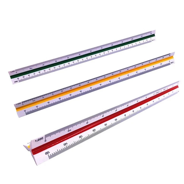 30CM TRIANGULAR METRIC Scale Ruler Color Coded Sides Precision Drawing ...