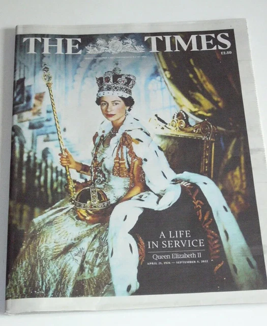 THE TIMES NEWSPAPER - 9th September 2022 - Death Of Queen Elizabeth II ... THE TIMES NEWSPAPER - 9th September 2022 - Death Of Queen Elizabeth II ...