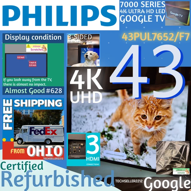 PHILIPS 43& CLASS 4K Ultra HD (2160p) Google Smart LED TV (43PUL7652/F7 ...