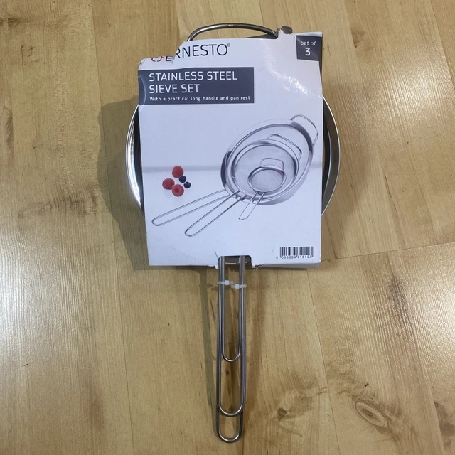 ERNESTO STAINLESS STEEL Sieve Set Practical Long Handle and Pan Rest ...