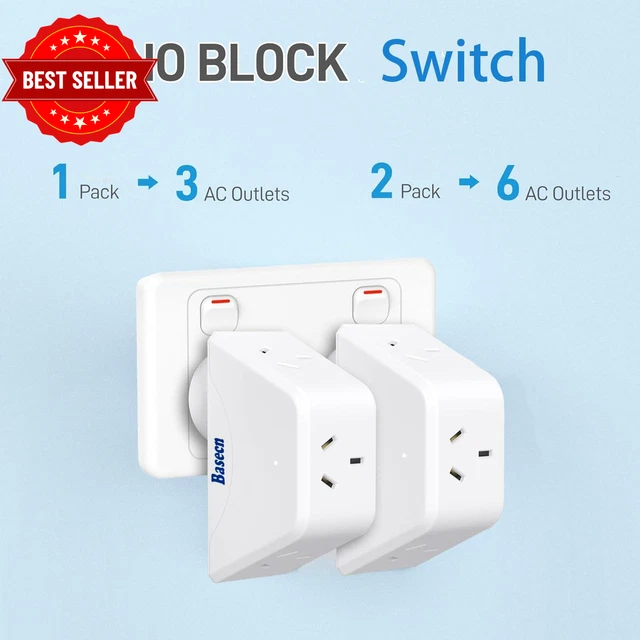 AU PLUG OUTLET Extender, 3-Prong Grounded Wall Splitter, 3 Way Outlet ...