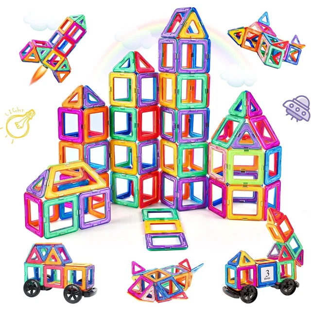 180PCS KIDS Magnetic Building Blocks Magnetics Construction Block Tiles ...