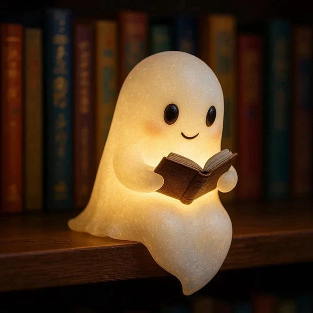 2X CUTE GHOST Reading Book Lamp Little Ghost Lamp with Book, 3D LED ...