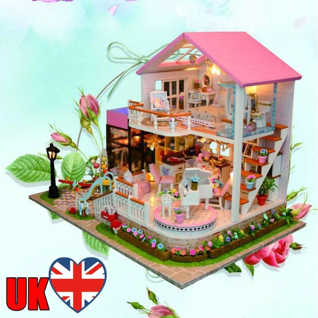 DIY SWEET WOODEN Miniature Dollhouse Handmade Assembly Model House Toy ...