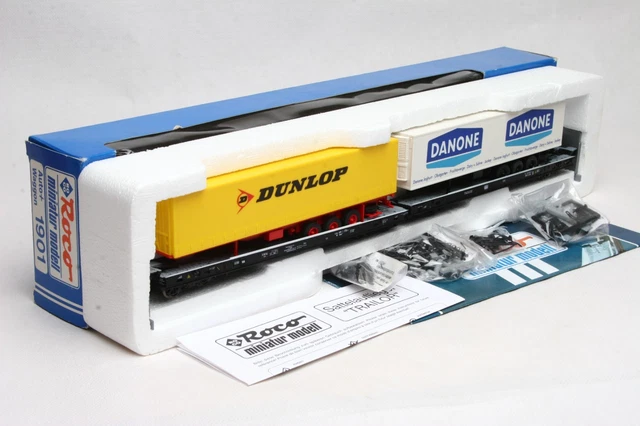 ROCO H0 1901 DB Saads Taschenwagen AUTO+Waggon Dunlop und Danone OVP ...