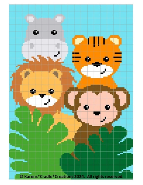 CROCHET PATTERNS - JUNGLE ANIMAL FRIENDS Color Graph/Chart Baby Afghan ...