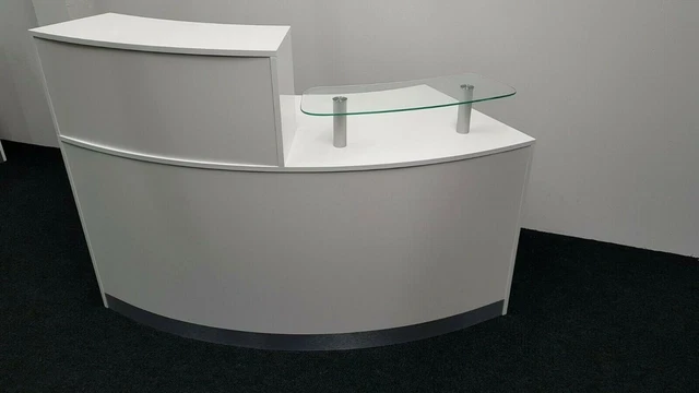 WHITE RECEPTION DESK Curved Office Table Reception Counter Shelf Retail ...