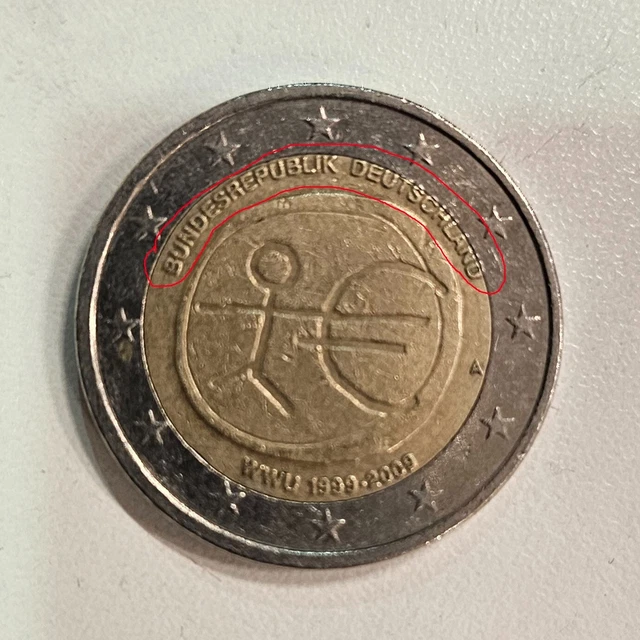 2 EURO COIN with stick men EMU 1999 2009 - Germany misprinting? £71.82 ...