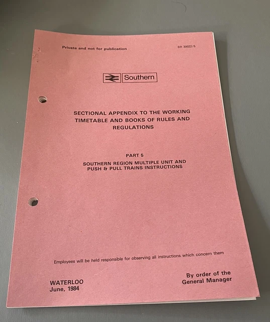 BRITISH RAIL SOUTHERN Region Sectional Appendix Part 4 Waterloo 1984 £ ...
