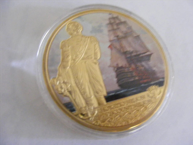 250TH ANNIVERSARY OF HMS Victory Proof coin medallion Gold plated 50mm ...