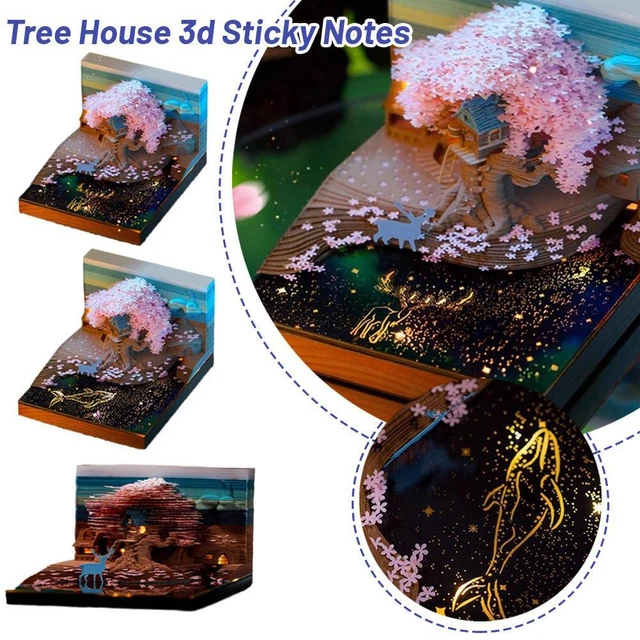 PAPER SCULPTURE 3D Sticky Notes Tree House 3D Stereoscopic Notes Sticky ...