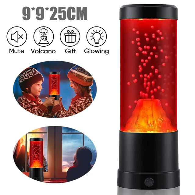 RED LAVA ERUPTING Mini Volcano LED Lamp Mood Night Light Novelty Home ...