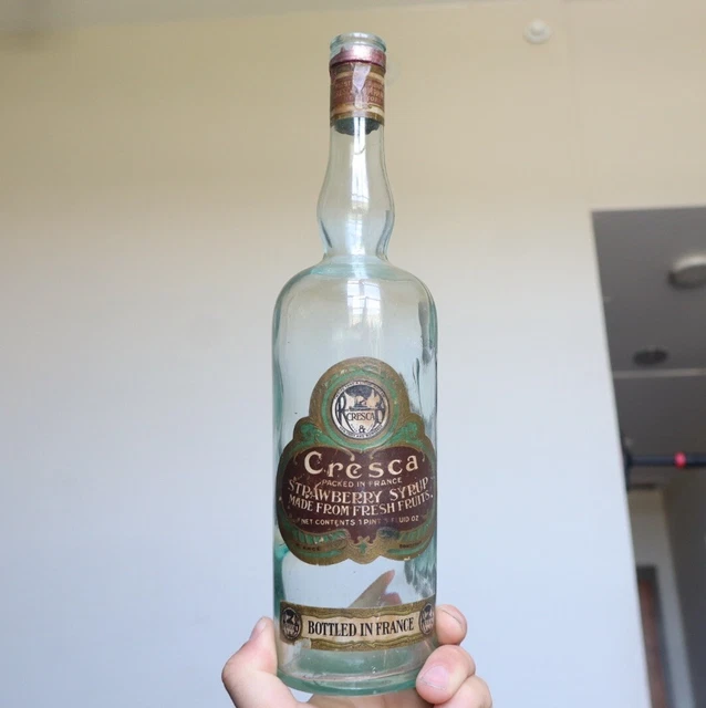 ANTIQUE CRESCA STRAWBERRY Syrup Labeled Bottle New York Bordeaux France ...