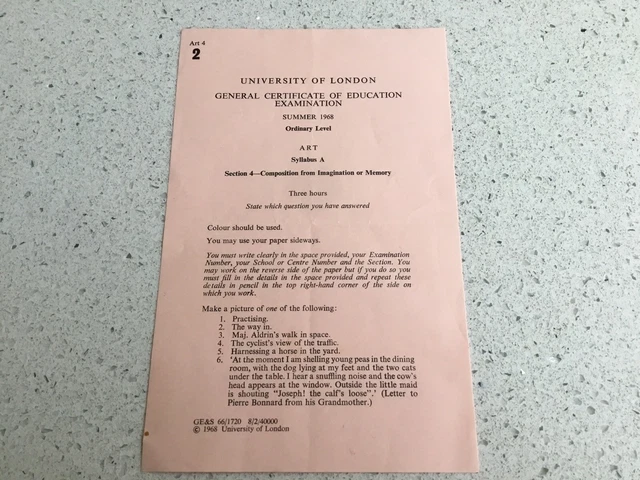 GCE O LEVEL Art Composition Exam Paper 1968 University of London. £5.00 ...