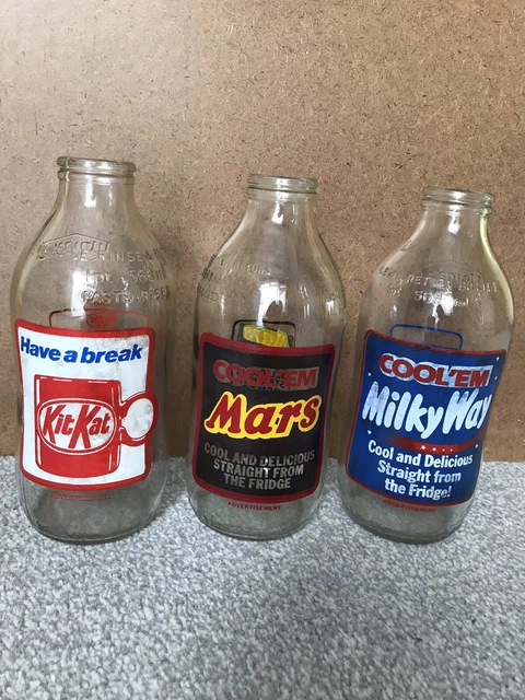 VINTAGE EMPTY MILK bottles. Kit Kat, Mars And Milky Way £9.00 - PicClick UK