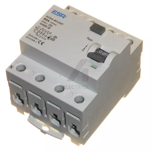 80A 100MA TIME delay 4 pole RCD trip safety switch RCCB 3 phase 80 amp ...