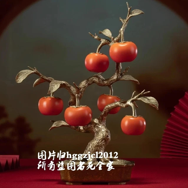 BRASS PERSIMMON FRUIT Tree Bonsai Statue Feng Shui Plant Home Decor All ...