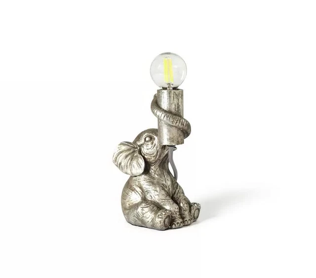 NELLY THE ELEPHANT Table Lamp Silver Finish Trunk Repaired Cute Playful ...