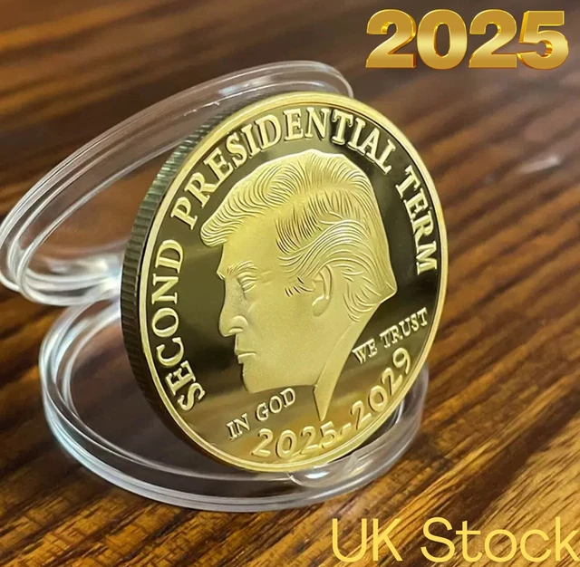 2PCS 2025 PRESIDENT Donald Trump Second Term Gold-Plated Commemorative ...