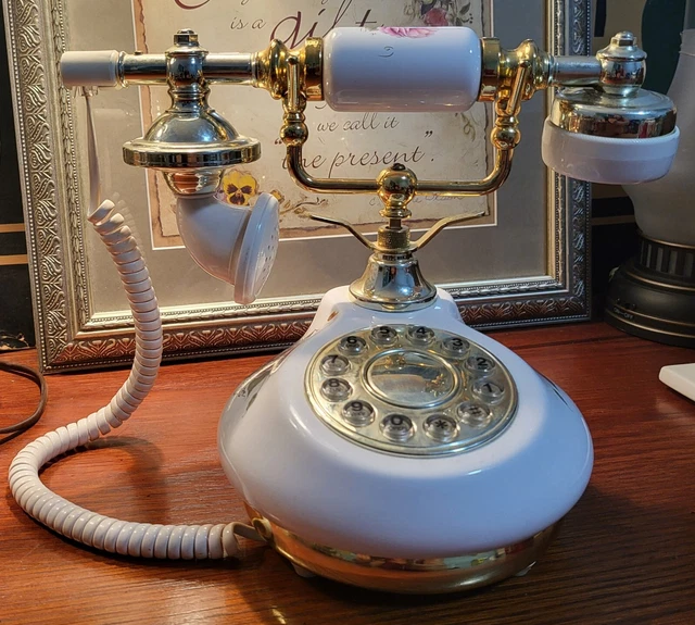 FRENCH STYLE ROSE Design Push Button Rotary Porcelain Gold Tone Phone £ ...