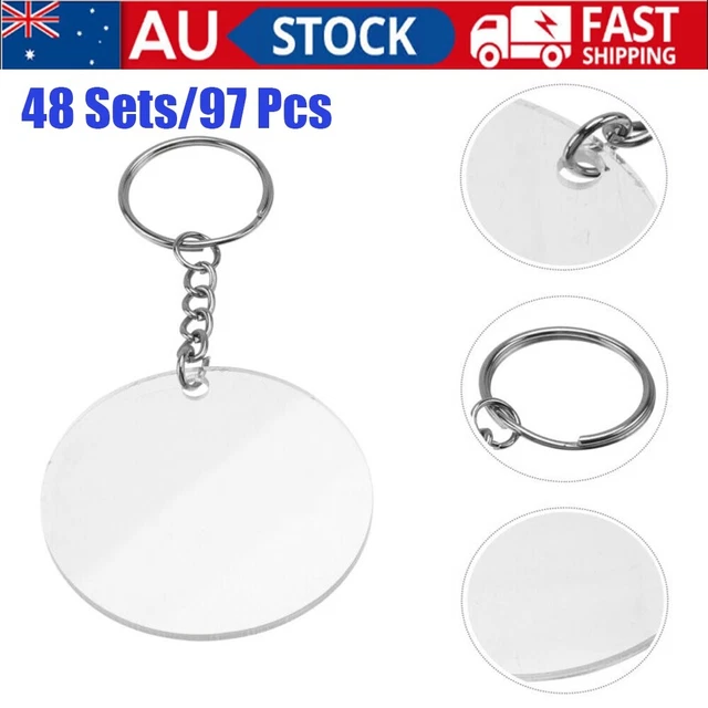 97 PCS CLEAR Acrylic Circle Discs Keychain Key Ring DIY Set Quickly ...