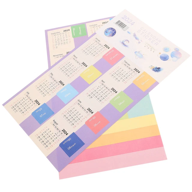 10 SETS 2024 Full Year Calendar Index Label Sticker 4pcs/set Portable ...