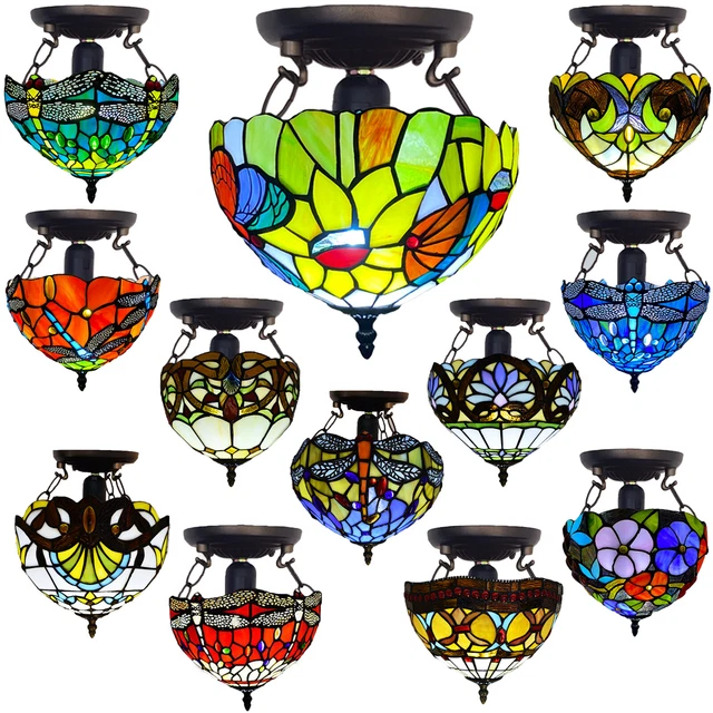 MULTICOLOUR TIFFANY CEILING Lamps 10 Inch Stained Glass Shade Light E27 ...