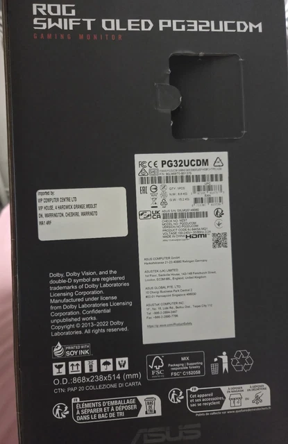 ASUS ROG SWIFT QD-OLED PG32UCDM 31.5in 4K 240Hz 0.03ms G-SYNC, HDR10 ...