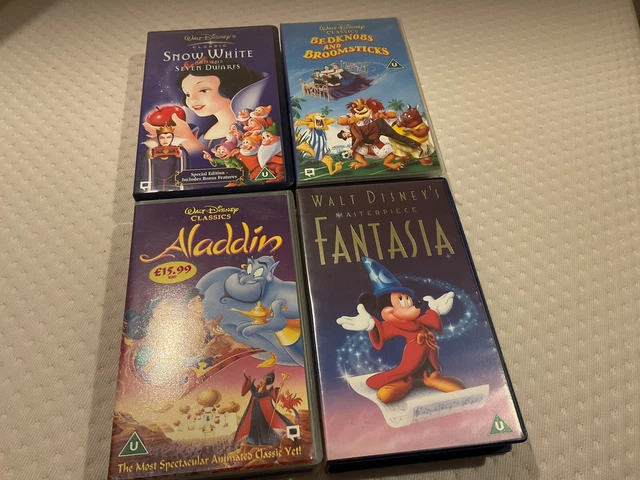 4 X CLASSIC Disney & Animated VHS Bundle (Snow White,Aladdin,Fantasia ...