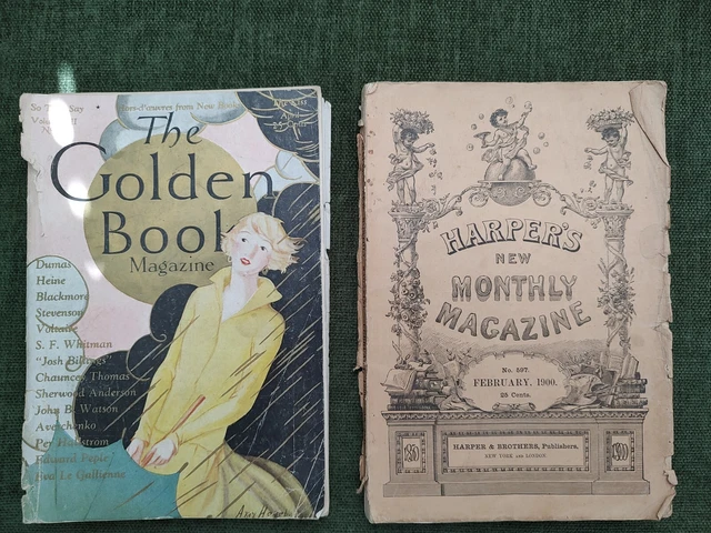 ANTIQUE LITERATURE MAGAZINES Harpers Monthly 1900 and The Golden Book ...