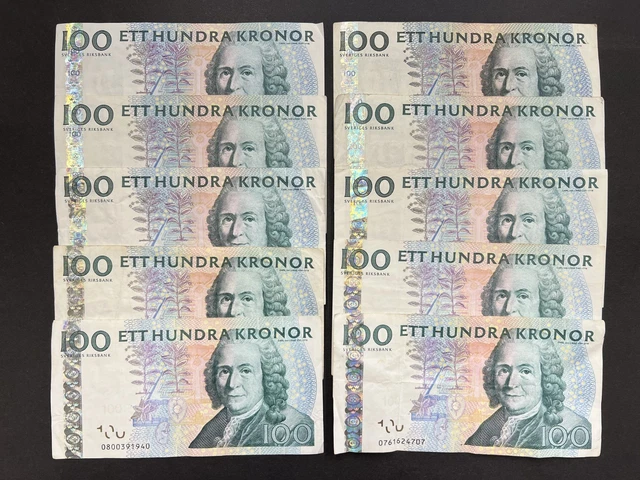 SWEDEN 100 KRONOR Banknote Set (10) LOT: 0401-013 £0.99 - PicClick UK