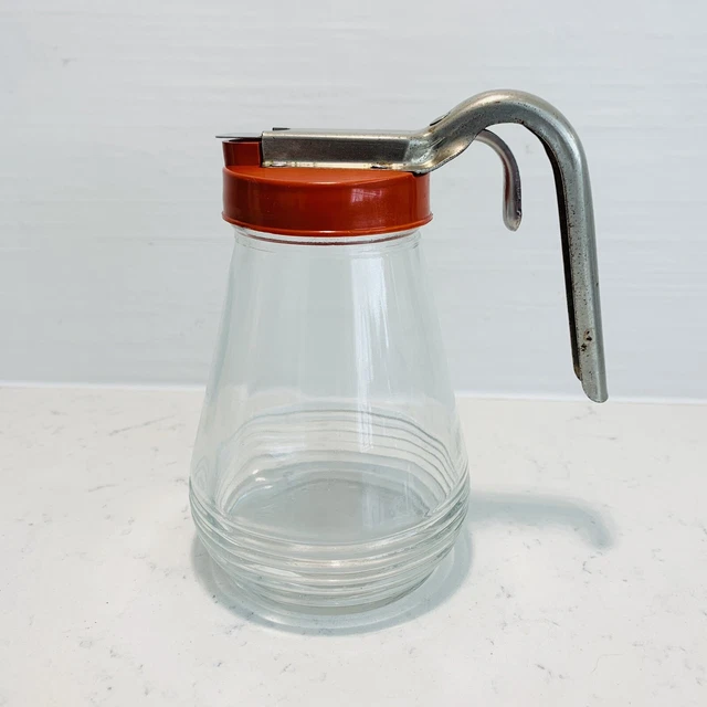 VINTAGE GLASS SYRUP Dispenser Orange Restaurant Diner Androck Federal ...