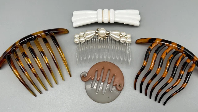 VTG SIDE COMBS Hair France Taiwan Korea Tortoise Shell Barrettes Mixed ...