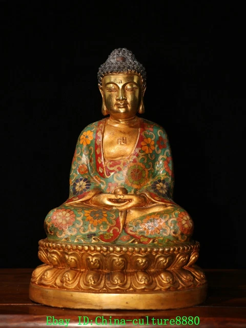 STATUE DE BOUDDHA Amida Shakyamuni en cuivre pur émail cloisonné doré EUR 438,00 - PicClick FR