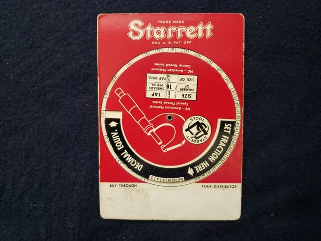 POCKET STARRETT TAP Drill Sizes Decimal Equivalents Chart Machinist £9. ... POCKET STARRETT TAP Drill Sizes Decimal Equivalents Chart Machinist £9. ...