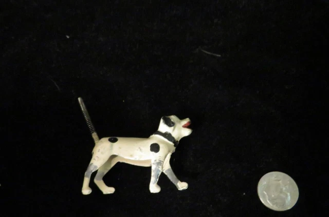 SMALL VINTAGE/ANTIQUE CAST Metal Dog with Spring tail 2" not including ...