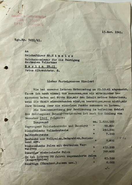 EXTREMELY RARE 1941 German Albert Forster Original Letter SS EUR 3.497 ...