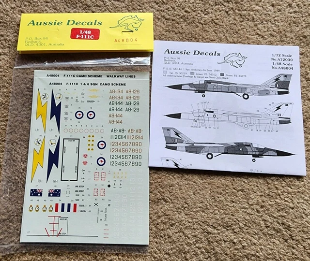 AUSSIE DECALS 1/48 RAAF F-111 decals 1 & 6 Squadrons A48004 $20.50 ...