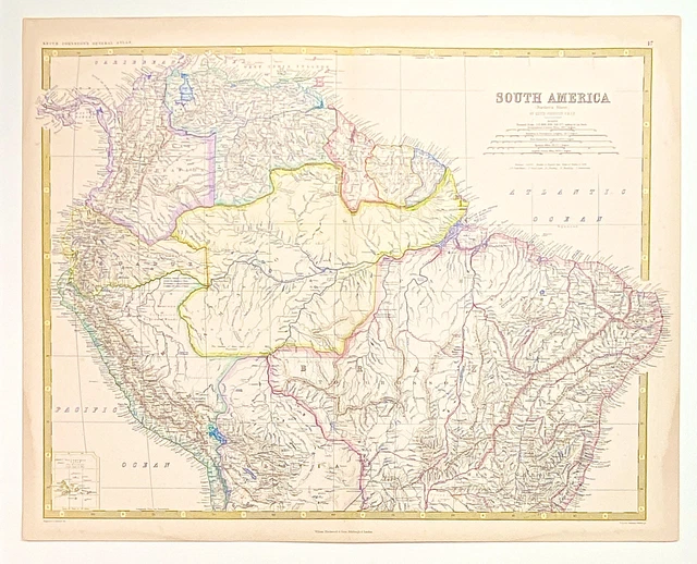 MAP AMAZON LARGE wall Map of South America by Johnston for Royal Atlas ...