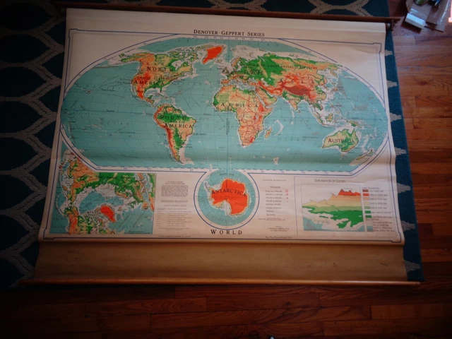 VINTAGE 1955 DENOYER-GEPPERT Pull Down School Map World Map £31.93 ...