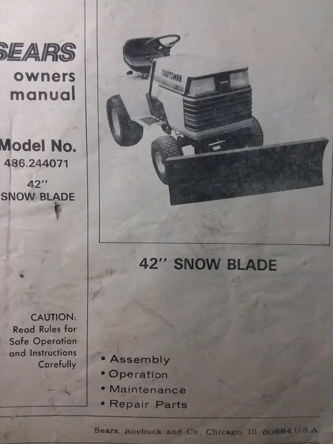 MANUEL DU PROPRIÉTAIRE et des pièces de tracteur lame de pelouse Craftsman Sears 42" LT 486. ...